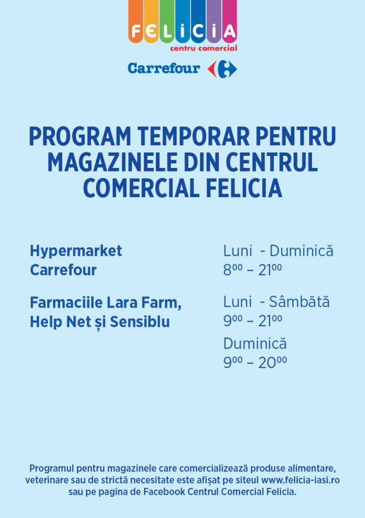 Program temporar pentru magazinele din Centrul Comercial Felicia - In ...